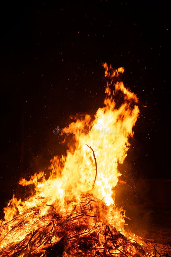 Top of a Bonfire Burning in the Night Stock Photo - Image of fire ...