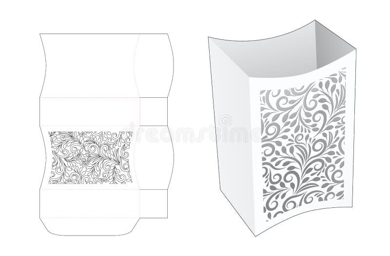 Top and Bottom Curved Stenciled Box Die Cut Template and 3D Mockup ...