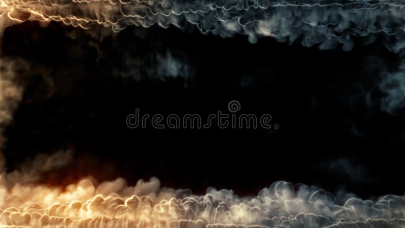 Top - Bottom Frame of Dense Blue Smoke and Fire, Isolated - Abstract 3D ...