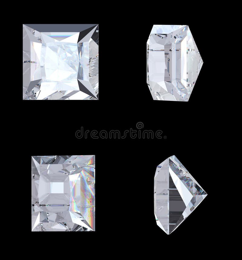 Top Bottom and Side Views of Princess Diamond Stock Illustration ...