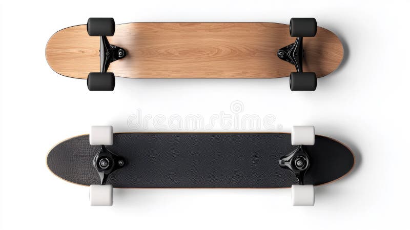 Top and Bottom View of Modern Longboards with Wood and Black Designs ...