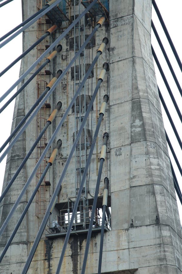 The Top of the Cable Stayed Bridge Pillar. Stock Photo - Image of light ...
