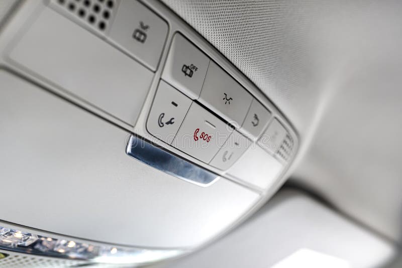 Top Control Panel Buttons in a Luxury Car, SOS Button Visible, Stock ... Top Control Panel Buttons in a Luxury Car, SOS Button Visible, Stock ...