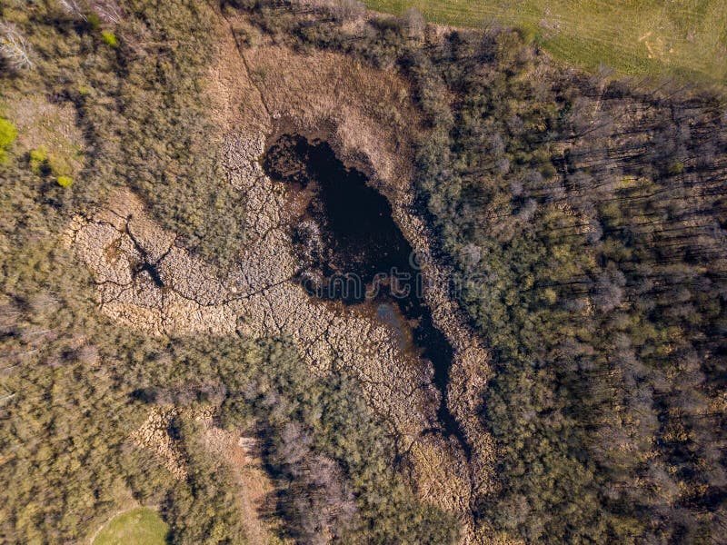 Top Down Aerial View with Early Spring Meadows and River Stock Image ...