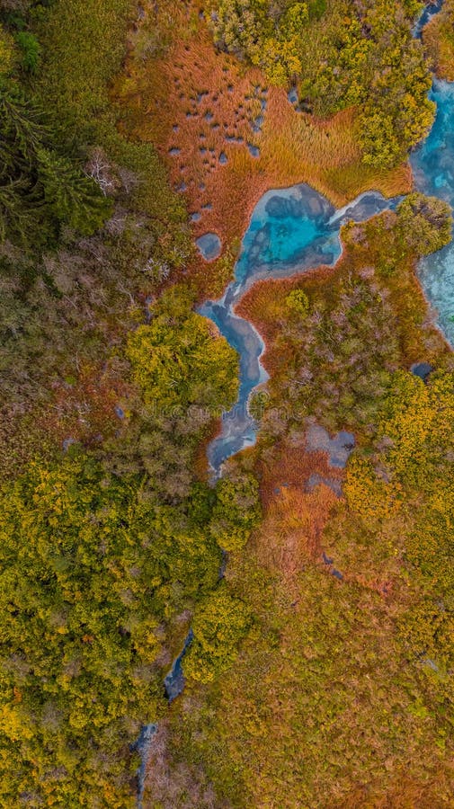 Top Down Aerial View Over Surreal Natural Pattern. River, Lake and ...