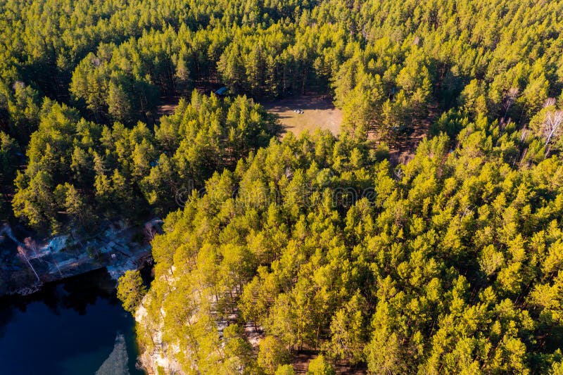Top-down Aerial View of Small Lake in Middle of a Forest. Stock Photo ...