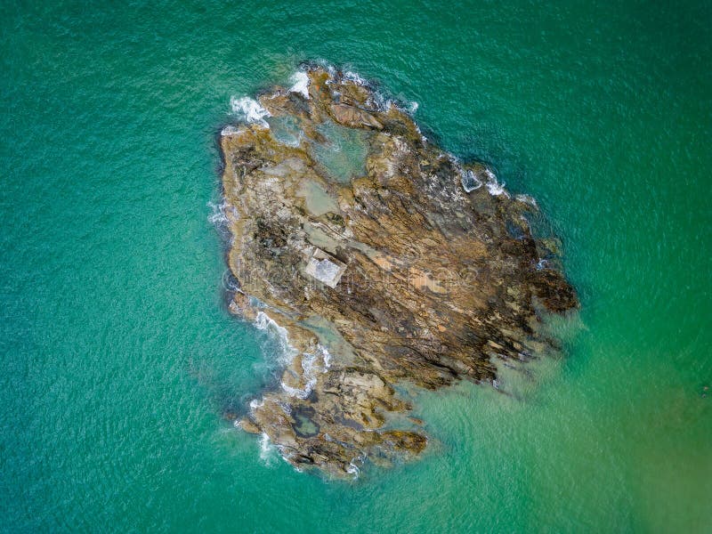 Top Down Aerial View of a Small Lighthouse on an Offshore Rock Stock ...