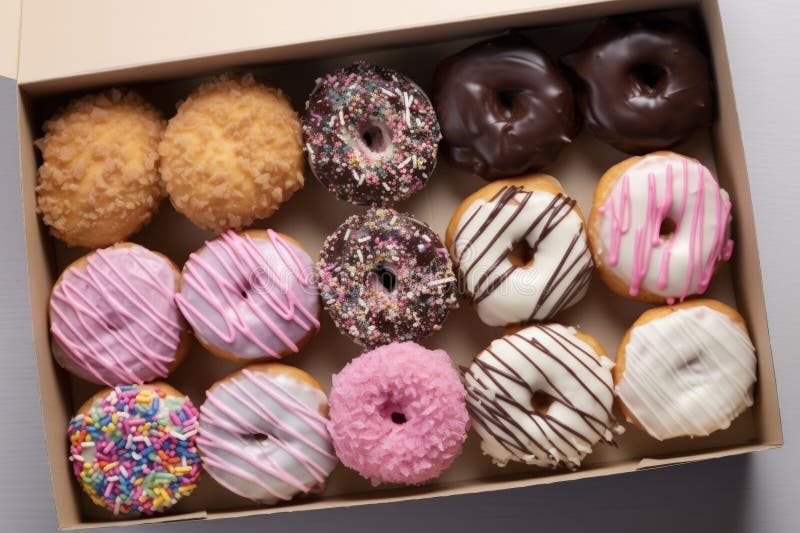 Top-down Angle of a Box Full of Various Donuts Stock Photo - Image of ...