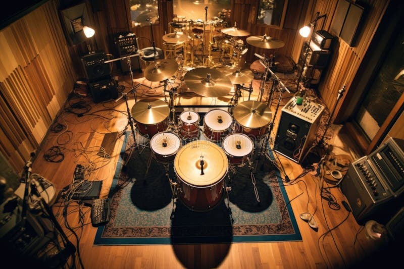 Top-down Angle of a Custom Drum Set in a Studio Stock Illustration ...