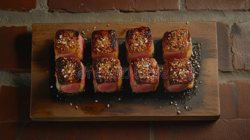 From a Top-down Angle, a Cutting Board Displays Freshly Sliced Beef and ...