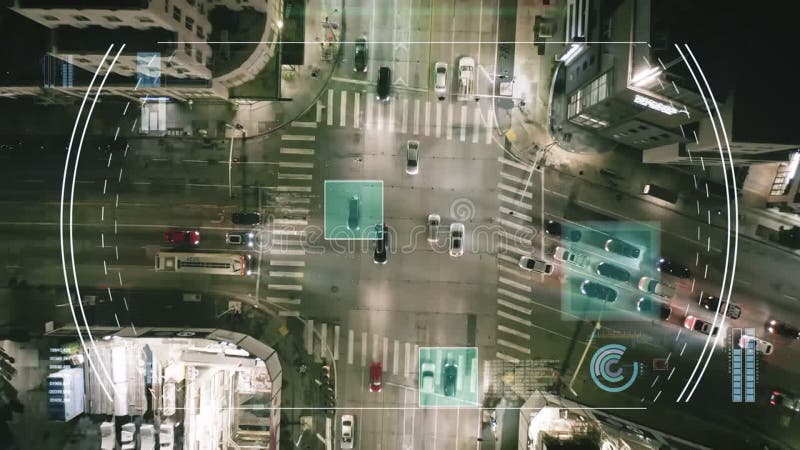 Top Down Ascending Footage of Traffic on Road Intersection in City at ...