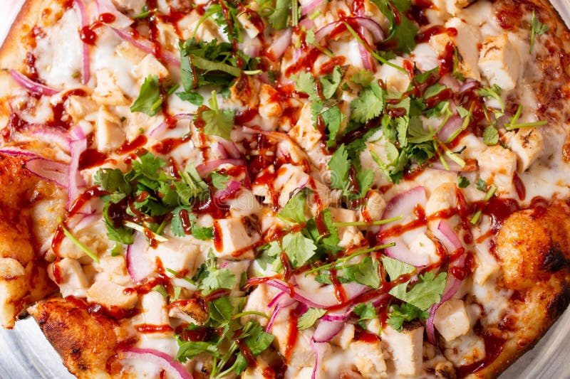 Top down BBQ chicken pizza stock image. Image of ingredient - 281906533