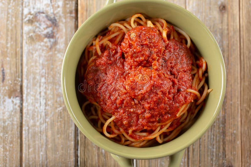 Top Down Bowl of Spaghetti and Marinara Sauce Stock Photo - Image of ...