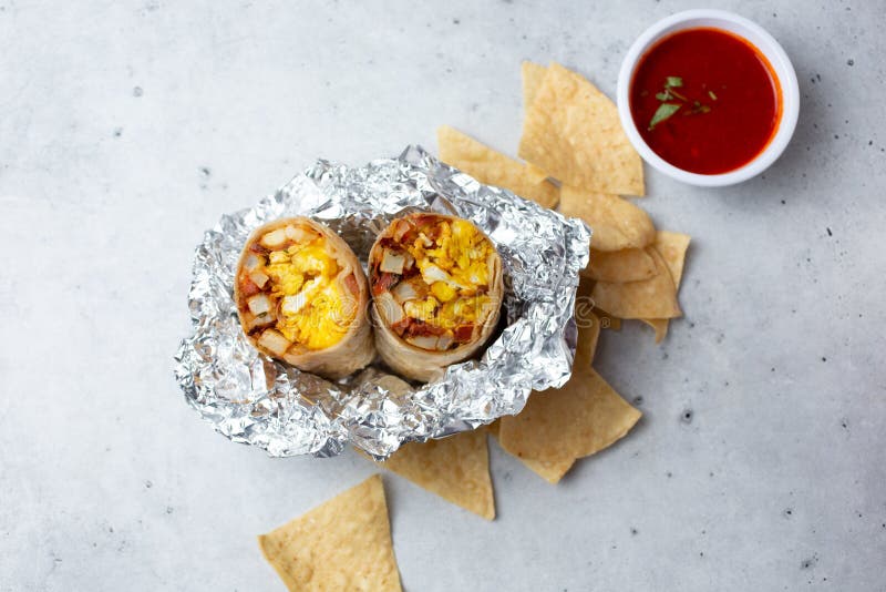 Top Down Breakfast Burrito in Foil Stock Image - Image of food ...
