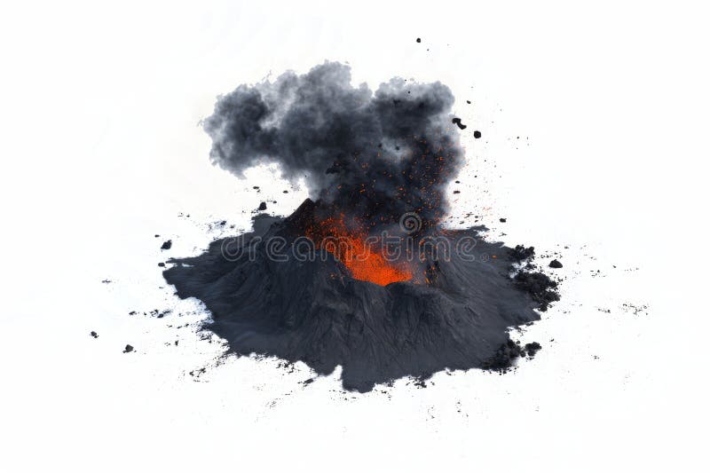 Top-down Cutout of Volcano Spewing Magma and Black Ash, White Isolated ...
