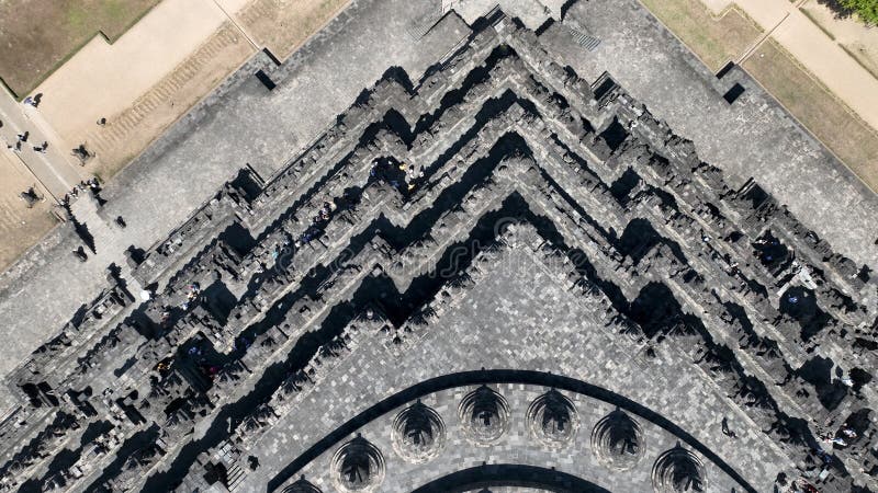 Top-down Detailed Drone Shot of the Corner of the Borobudur Temple in ...