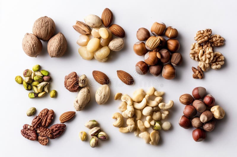 Top-down Digital Collage of Assorted Nuts on Clean White Background ...
