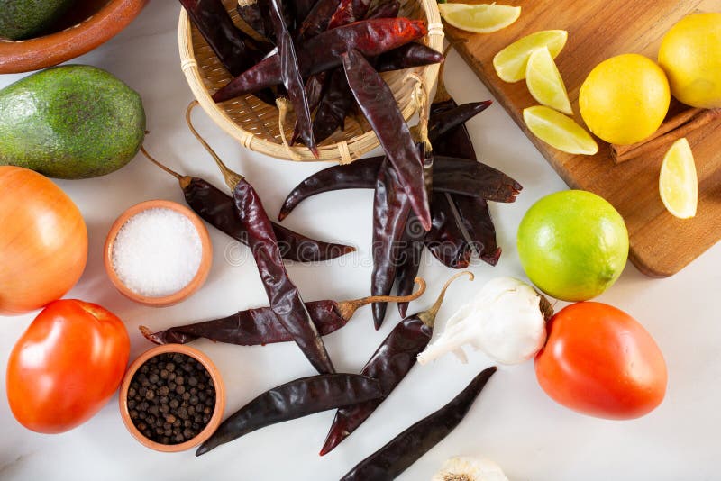 Top Down Dried Puya Chili Peppers, Chile Stock Photo - Image of ...