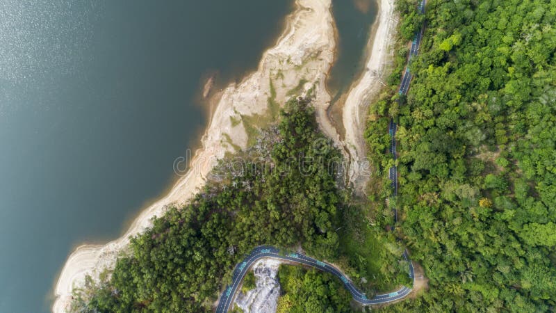 Top Down from Drone Aerial View of Rainforest with Asphalt Road Around ...