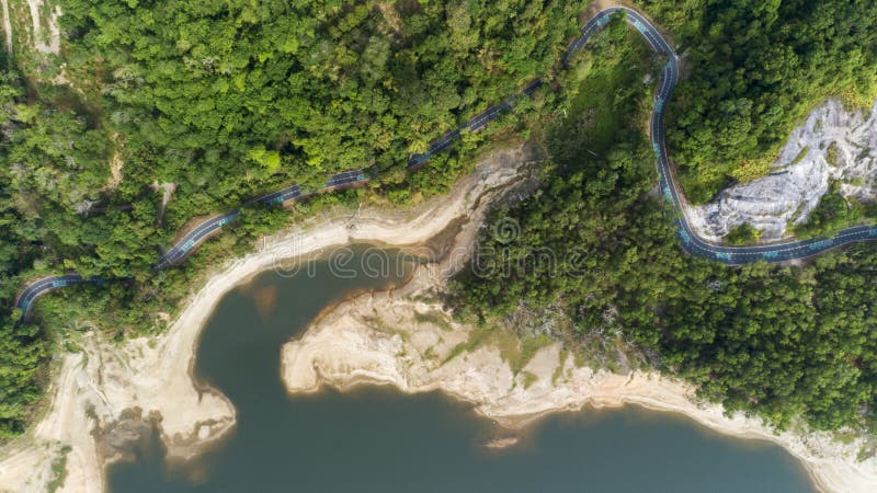 Top Down from Drone Aerial View of Rainforest with Asphalt Road Around ...