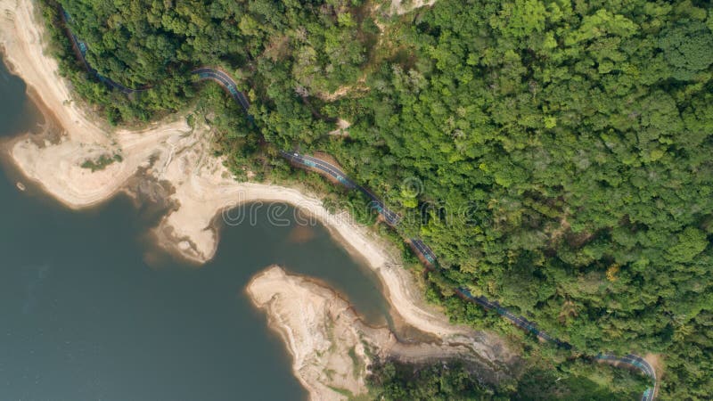 Top Down from Drone Aerial View of Rainforest with Asphalt Road Around ...