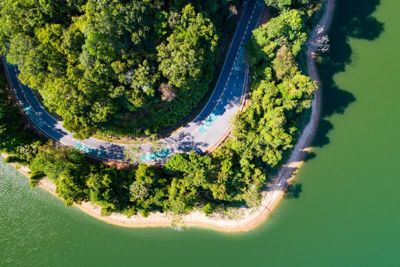 Top Down from Drone Aerial View of Rainforest with Asphalt Road Around ...