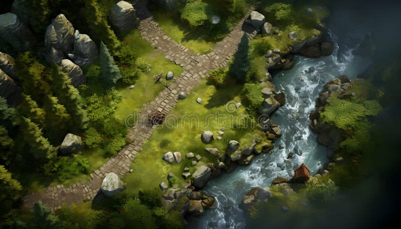 Top down fantasy map stock illustratie. Illustration of groen - 292806891