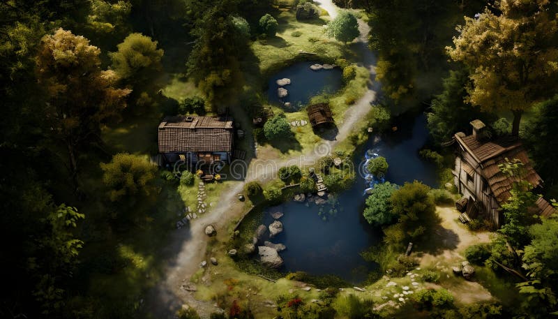 Top down fantasy rpg map stock illustration. Illustration of stream ...