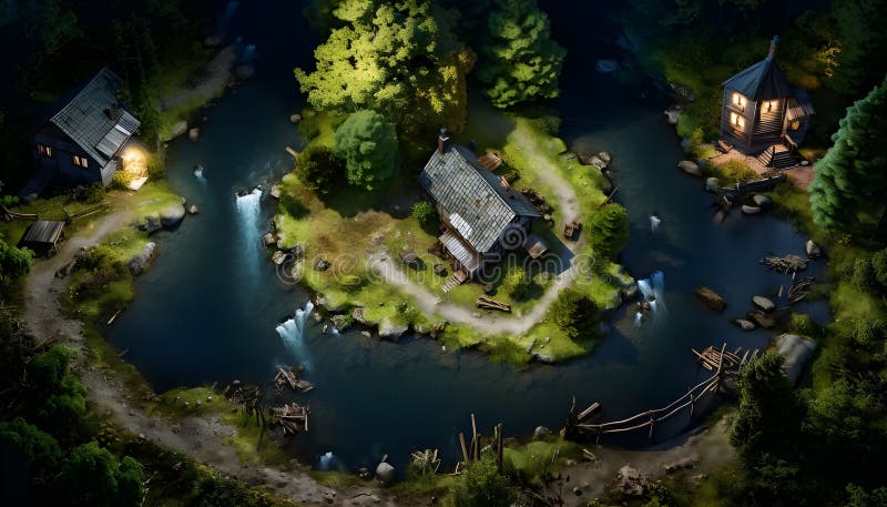 Top down fantasy rpg map stock illustration. Illustration of stream ...