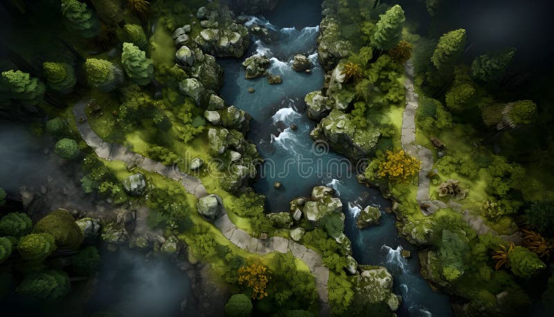 Top down fantasy map stock illustration. Illustration of river - 292806903