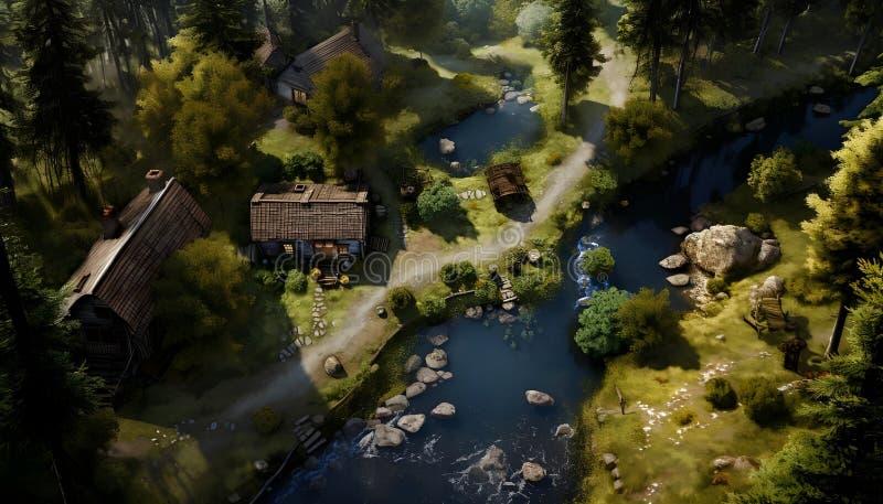 Top down fantasy rpg map stock illustration. Illustration of river ...