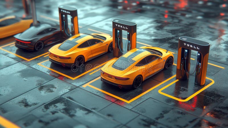Top-down Flat Illustration of EV Charging Station,GenerativeAi Stock ...