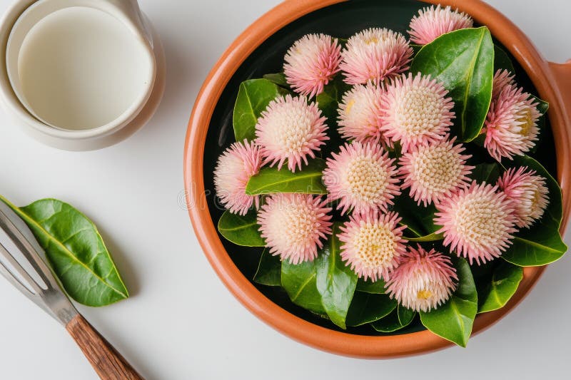 A Top-down, Flat Lay Image Showcasing Pink Flowers Centered on a White ...