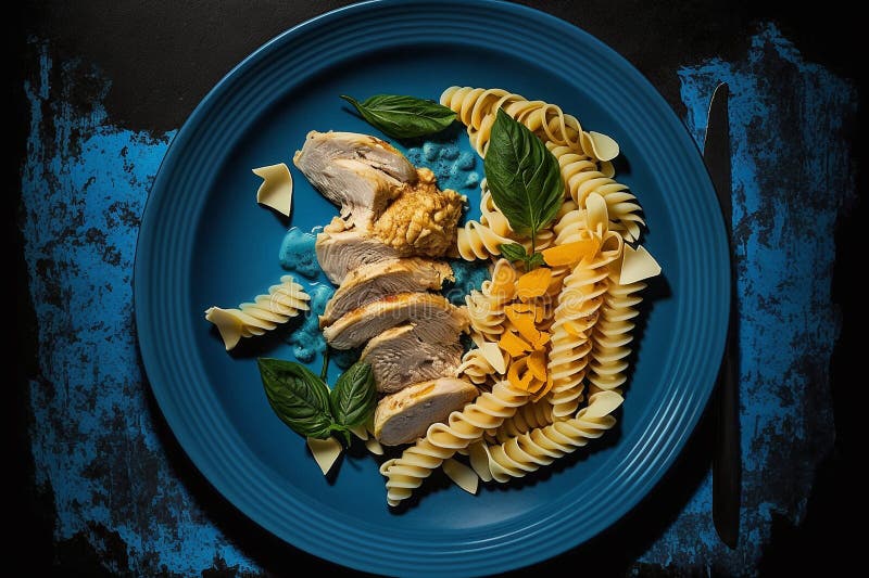 Top Down Food Flat Lay Created by Generative Ai, Chicken Pasta Stock ...