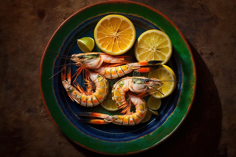 Top Down Food Flat Lay Created by Generative Ai, Prawns in Shell Stock ...