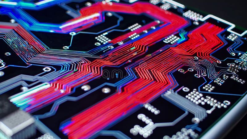 Aerial View of Vibrant Red Circuit Board with Electrical Components ...