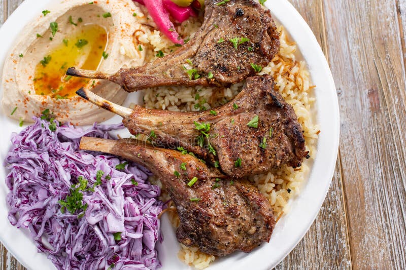 Top Down Grilled Lamb Chops Plate Stock Image - Image of food, flat ...