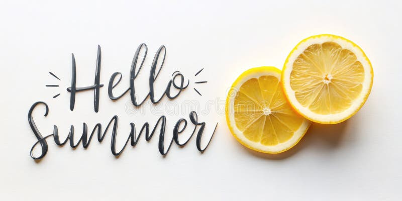 Top-Down Hello Summer Black Lettering, Two Lemon Slices Stock ...