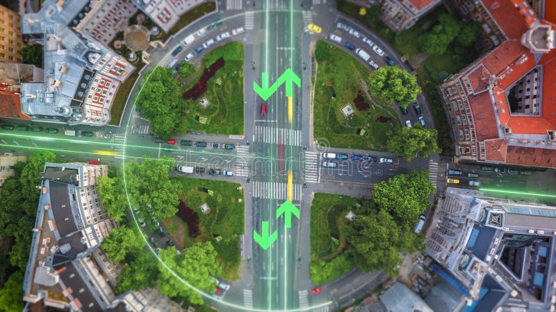 Top Down Hyperlapse Shot of Road Intersection on Round Square in City ...