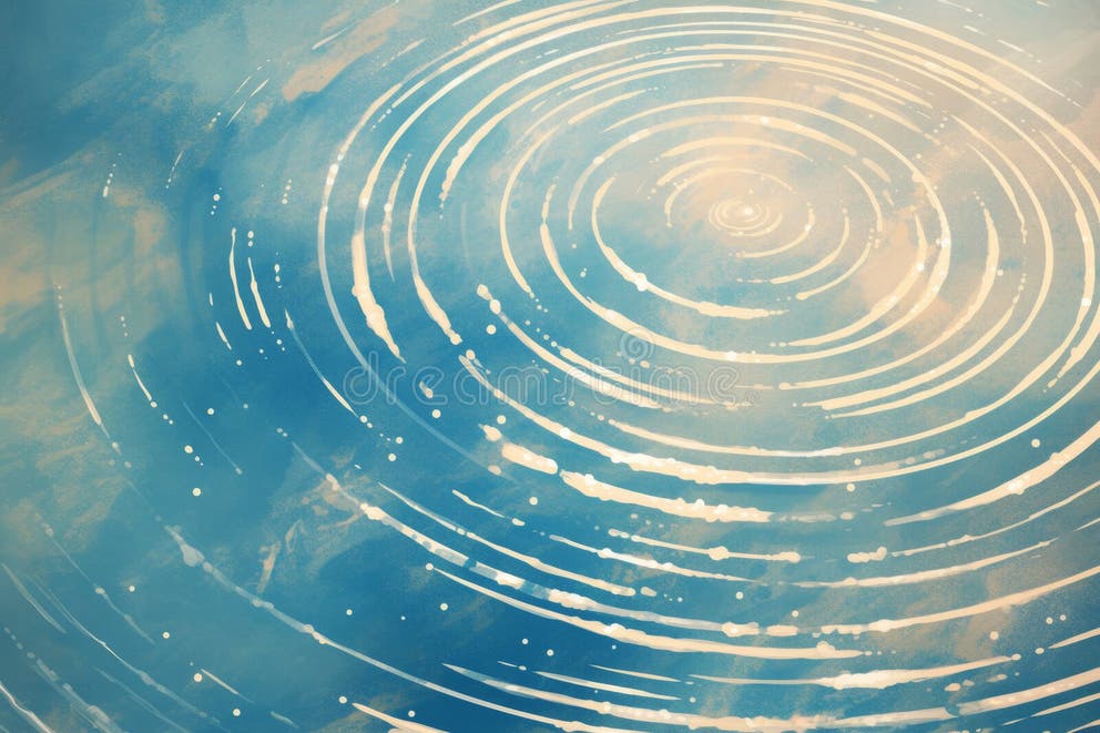 A Top-down Illustration of a Tranquil Pond, with Raindrops Forming ...