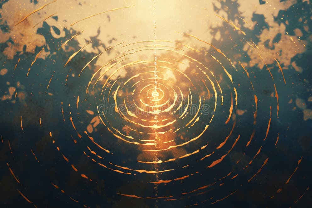 A Top-down Illustration of a Tranquil Pond, with Raindrops Forming ...