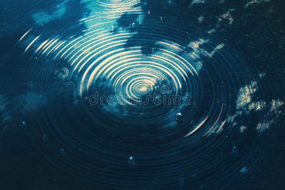 A Top-down Illustration of a Tranquil Pond, with Raindrops Forming ...