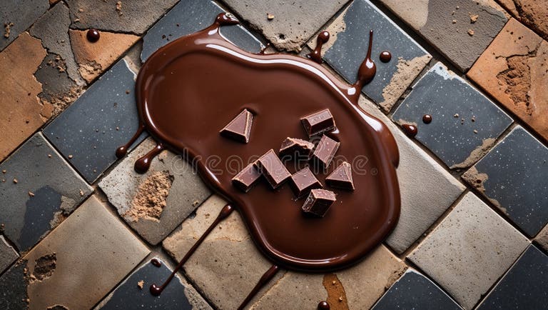 Top-down Image of Chocolate Syrup Puddle Over Tile with Random Spread ...