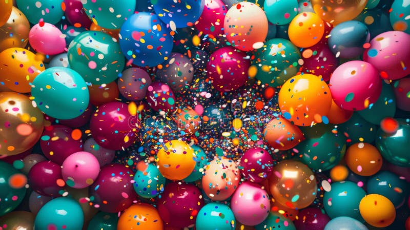 Top-down Image of a Colorful Party with Balloons and Confetti Stock ...