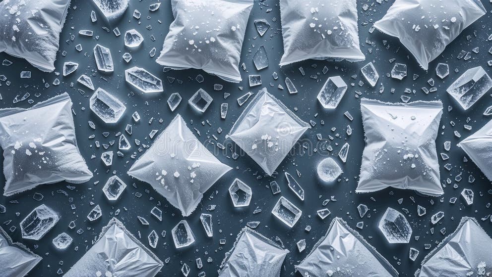 Top-down Image of Freezer Frost Layer Across Bag with Crystals and Cold ...