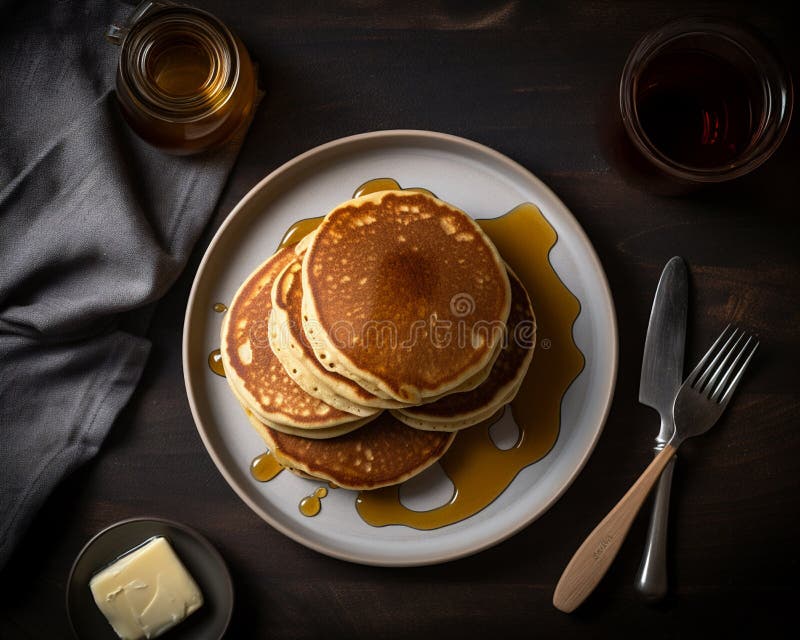 Top-down Image of a Plate of Pancakes. Breakfast Time. Stock ...