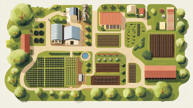 Top-down Infographic of Small Sustainable Farm Layout . Stock Image ...