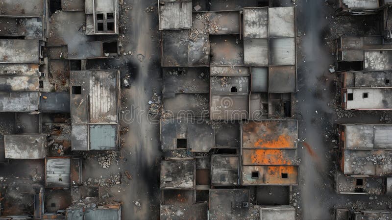Aerial View of Scorched Buildings after Massive Fire Disaster Stock ...
