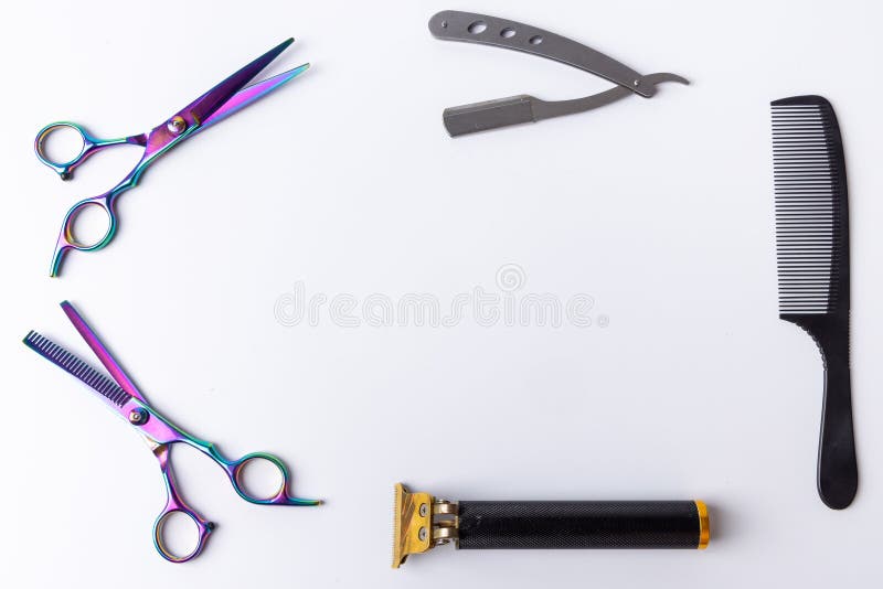 Top-down Perspective of Essential Barbering Tools Placed in the Corners ...