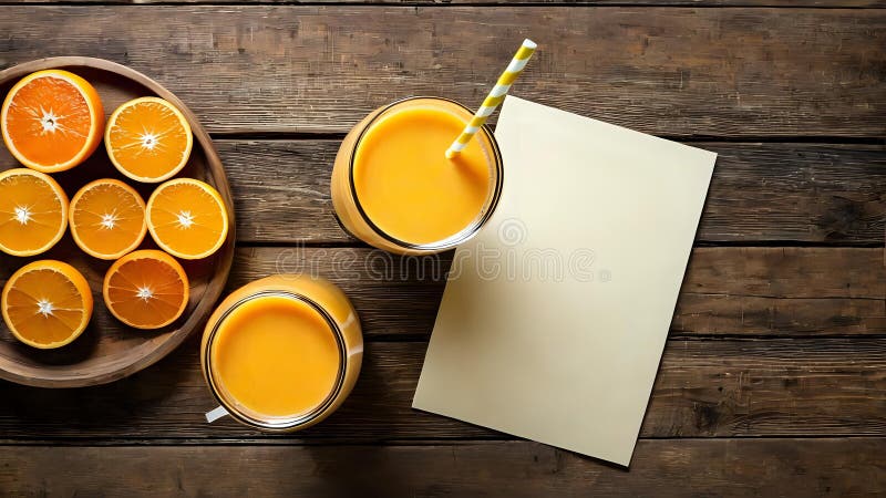 Top-down Perspective of a Glass of Orange Smoothie on a Rustic Wooden ...